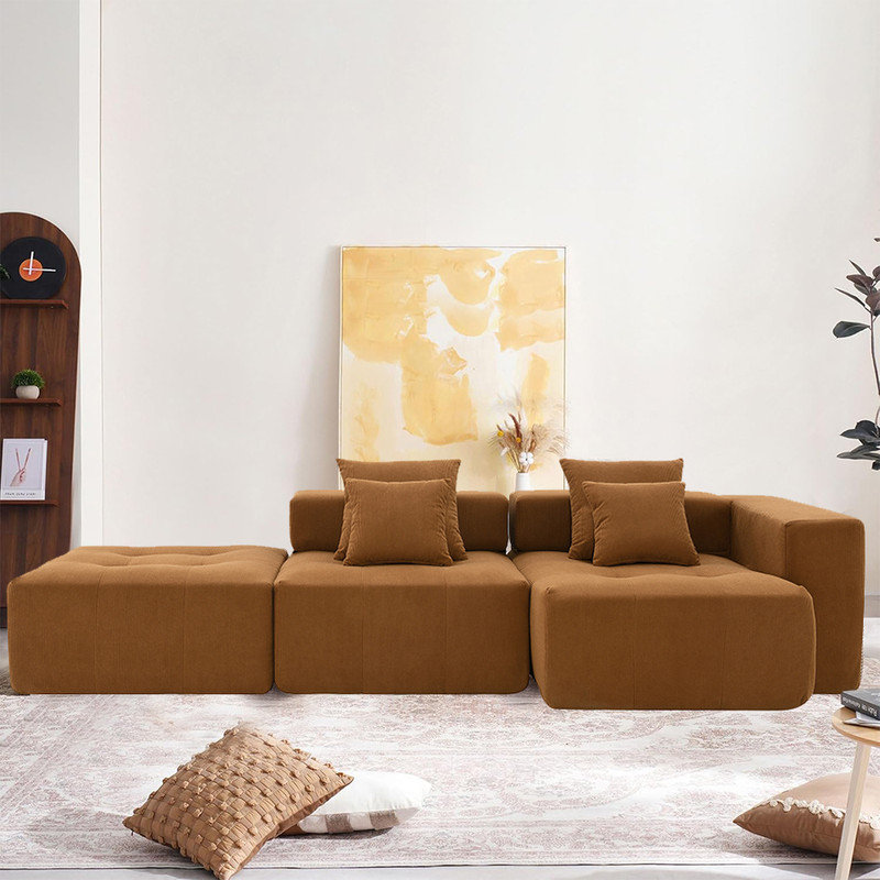 Latitude Run® 105" Corduroy Cloud Sectional Couch With Chaise, Boneless L Shape Sofa With Deep ...